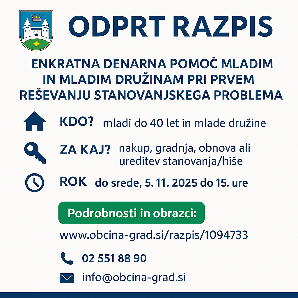 OBVESTILO - ŠE VEDNO JE ODPRT JAVNI RAZPIS MLADIM IN MLADIM DRUŽINAM ...